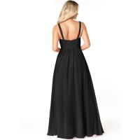 China Wonderful Spaghetti Straps Black Chiffon Bridesmaid Dress Sleeveless V-Neck Pleated Ruffles Zipper Plus Size for sale