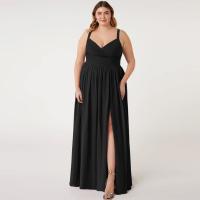 China Wonderful Spaghetti Straps Black Chiffon Bridesmaid Dress Sleeveless V-Neck Pleated Ruffles Zipper Plus Size for sale