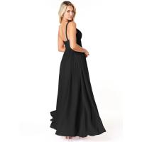 China Wonderful Spaghetti Straps Black Chiffon Bridesmaid Dress Sleeveless V-Neck Pleated Ruffles Zipper Plus Size for sale