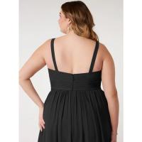 China Wonderful Spaghetti Straps Black Chiffon Bridesmaid Dress Sleeveless V-Neck Pleated Ruffles Zipper Plus Size for sale