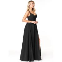 China Wonderful Spaghetti Straps Black Chiffon Bridesmaid Dress Sleeveless V-Neck Pleated Ruffles Zipper Plus Size for sale
