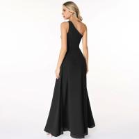 China Perfect Black Chiffon Bridesmaid Dress One-Shoulder Plus Size A-Line Long Floor-Length Sleeveless Pleated for sale