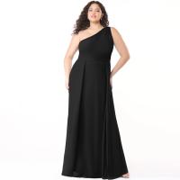 China Perfect Black Chiffon Bridesmaid Dress One-Shoulder Plus Size A-Line Long Floor-Length Sleeveless Pleated for sale