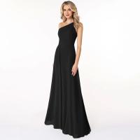 China Perfect Black Chiffon Bridesmaid Dress One-Shoulder Plus Size A-Line Long Floor-Length Sleeveless Pleated for sale