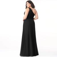 China Perfect Black Chiffon Bridesmaid Dress One-Shoulder Plus Size A-Line Long Floor-Length Sleeveless Pleated for sale