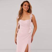 China Perfect Chiffon Long Mermaid Bridesmaid Dress Sweetheart Floor-Length Ruffles Front Split Slit Spaghetti Straps Backless for sale