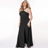 China Unique Black Chiffon Bridesmaid Dress Front Split Slit A-Line Halter Keyhole Backless Mermaid Plus Size for sale