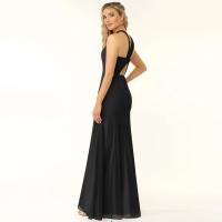China Unique Black Chiffon Bridesmaid Dress Front Split Slit A-Line Halter Keyhole Backless Mermaid Plus Size for sale