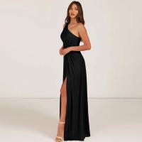 China Manufacturer OEM Black Chiffon Bridesmaid Dress One-Shoulder Sleeveless A-Line Front Split Slit Sleeveless Pleated for sale