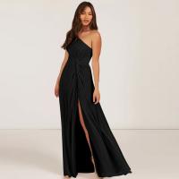 China Manufacturer OEM Black Chiffon Bridesmaid Dress One-Shoulder Sleeveless A-Line Front Split Slit Sleeveless Pleated for sale