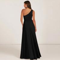China Manufacturer OEM Black Chiffon Bridesmaid Dress One-Shoulder Sleeveless A-Line Front Split Slit Sleeveless Pleated for sale