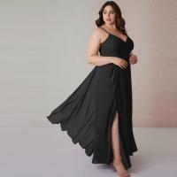 China Manufacturer ODM Black Chiffon Bridesmaid Dress Spaghetti Straps Sleeveless A-Line Front Split Slit Sleeveless Pleated for sale