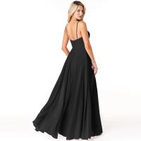 China Manufacturer ODM Black Chiffon Bridesmaid Dress Spaghetti Straps Sleeveless A-Line Front Split Slit Sleeveless Pleated for sale