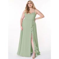 China Manufacturer ODM Black Chiffon Bridesmaid Dress Spaghetti Straps Sleeveless A-Line Front Split Slit Sleeveless Draped for sale