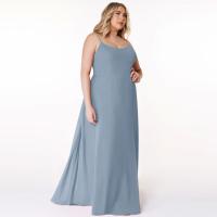 China Professional OEM Sky Blue Chiffon Long Bridesmaid Dress Spaghetti Straps Scoop Neck Front Split Slit A-Line for Wedding for sale