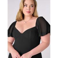 China Gorgeous Manufacturer OEM Chiffon Bridesmaid Dress Cap Sleeves V-Neck Backless A-Line Plus Size Pleated for sale