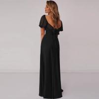 China Gorgeous Manufacturer OEM Chiffon Bridesmaid Dress Cap Sleeves V-Neck Backless A-Line Plus Size Pleated for sale