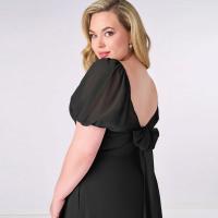 China Gorgeous Manufacturer OEM Chiffon Bridesmaid Dress Cap Sleeves V-Neck Backless A-Line Plus Size Pleated for sale