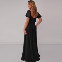 China Gorgeous Manufacturer OEM Chiffon Bridesmaid Dress Cap Sleeves V-Neck Backless A-Line Plus Size Pleated for sale