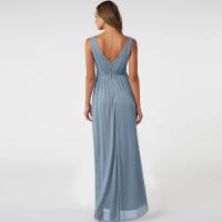 China Elegant A-Line Front Split Slit Sky Blue Chiffon V-Neck Sleeveless Pleated  Backless Plus Size YKK Zipper for sale