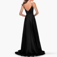China Excellent Sleeveless Royal Blue Satin Long Evening Dress Front Split Slit Spaghetti Straps Sweep Train A-Line Ruffles for sale