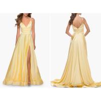 China Excellent Sleeveless Royal Blue Satin Long Evening Dress Front Split Slit Spaghetti Straps Sweep Train A-Line Ruffles for sale