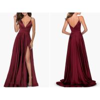 China Excellent Sleeveless Royal Blue Satin Long Evening Dress Front Split Slit Spaghetti Straps Sweep Train A-Line Ruffles for sale