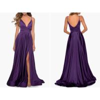 China Excellent Sleeveless Royal Blue Satin Long Evening Dress Front Split Slit Spaghetti Straps Sweep Train A-Line Ruffles for sale