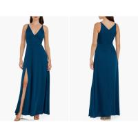 China Stunning Sleeveless Royal Blue Satin Long Evening Dress Front Split Slit Spaghetti Straps Deep V-neck Mermaid for sale