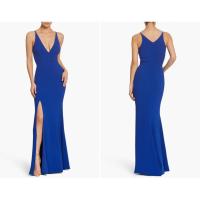 China Stunning Sleeveless Royal Blue Satin Long Evening Dress Front Split Slit Spaghetti Straps Deep V-neck Mermaid for sale