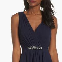 China Stunning Factory Custom-made Size High/Low Blue Chiffon Evening Dress Gown Strapless V-Neck A-Line Sleeveless V-back for sale