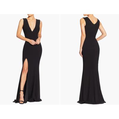 China Perfect Manufacturer Deep V-neck Sleeveless Full-length Trumpet Gown Evening Dress Front Split Slit Plus Size for sale
