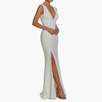 China Perfect Manufacturer Deep V-neck Sleeveless Full-length Trumpet Gown Evening Dress Front Split Slit Plus Size for sale