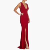 China Perfect Manufacturer Deep V-neck Sleeveless Full-length Trumpet Gown Evening Dress Front Split Slit Plus Size for sale