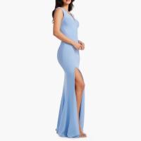 China Perfect Manufacturer Deep V-neck Sleeveless Full-length Trumpet Gown Evening Dress Front Split Slit Plus Size for sale
