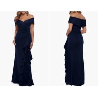 China Factory Midnight Color Ruffle Off-the-Shoulder Evening Dress Short Sleeves Customized Size Mermaid for sale