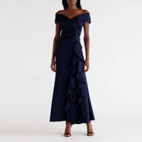 China Factory Midnight Color Ruffle Off-the-Shoulder Evening Dress Short Sleeves Customized Size Mermaid for sale