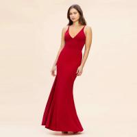 China Factory Sexy Front Split Slit Long Red Evening Dress Empire Sleeveless Deep V-back Spaghetti Straps Mermaid for sale