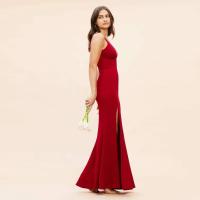 China Factory Sexy Front Split Slit Long Red Evening Dress Empire Sleeveless Deep V-back Spaghetti Straps Mermaid for sale