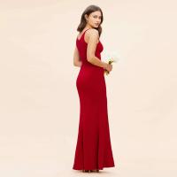 China Factory Sexy Front Split Slit Long Red Evening Dress Empire Sleeveless Deep V-back Spaghetti Straps Mermaid for sale