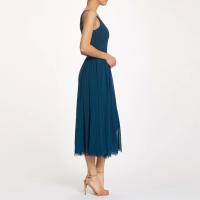 China Manufacturer Plus Size Short Blue Evening Dress V-neck Spaghetti Straps A-Line Sleeveless Ruffles Zipper for sale