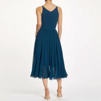 China Manufacturer Plus Size Short Blue Evening Dress V-neck Spaghetti Straps A-Line Sleeveless Ruffles Zipper for sale