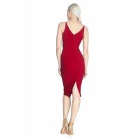 China Perfect Sleeveless Sexy Plus Size Short Red Evening Dress V-neck Spaghetti Straps Sheath Ruffles Knee-length for sale