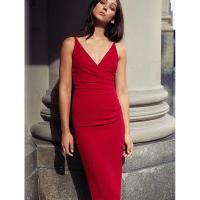 China Perfect Sleeveless Sexy Plus Size Short Red Evening Dress V-neck Spaghetti Straps Sheath Ruffles Knee-length for sale