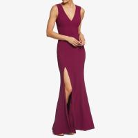 China Slimming Sexy V-neck Long Red Evening Dress Front Split Slit Mermaid Manufacturer Sleeveless Floor-length for sale