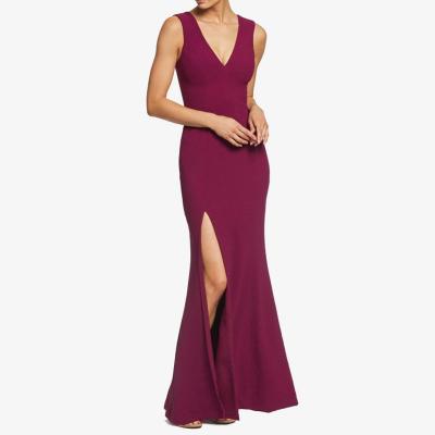 China Slimming Sexy V-neck Long Red Evening Dress Front Split Slit Mermaid Manufacturer Sleeveless Floor-length for sale
