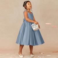 China Wholesale Factory Lovely Blue Satin Flower Girl Dress A-Line Ruffles Tea-length Plus Size Sleeveless Children for sale