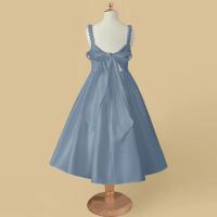 China Wholesale Factory Lovely Blue Satin Flower Girl Dress A-Line Ruffles Tea-length Plus Size Sleeveless Children for sale