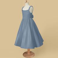 China Wholesale Factory Lovely Blue Satin Flower Girl Dress A-Line Ruffles Tea-length Plus Size Sleeveless Children for sale
