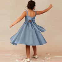 China Wholesale Factory Lovely Blue Satin Flower Girl Dress A-Line Ruffles Tea-length Plus Size Sleeveless Children for sale